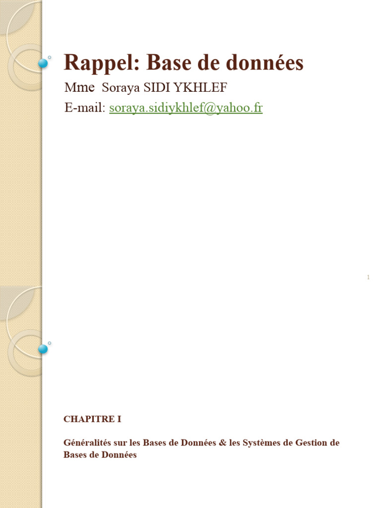 Cours de Base de Données Slide1 | PDF | Bases de données | Base de ... Cours de Base de Données Slide1 | PDF | Bases de données | Base de ...