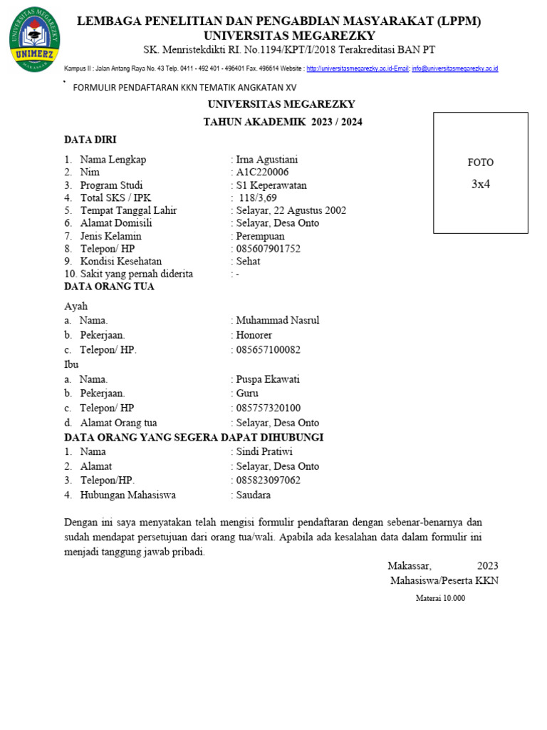 Formulir KKN Inna | PDF