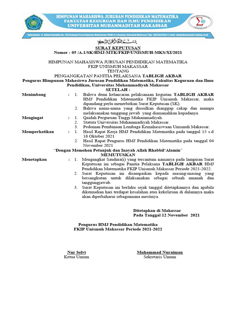 Pengangkatan Panitia Tabligh Akbar | PDF