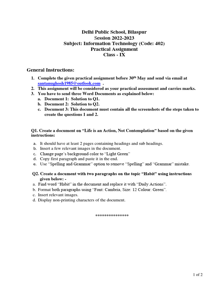 IX Practical Assignment IT 402 2022 23 | PDF