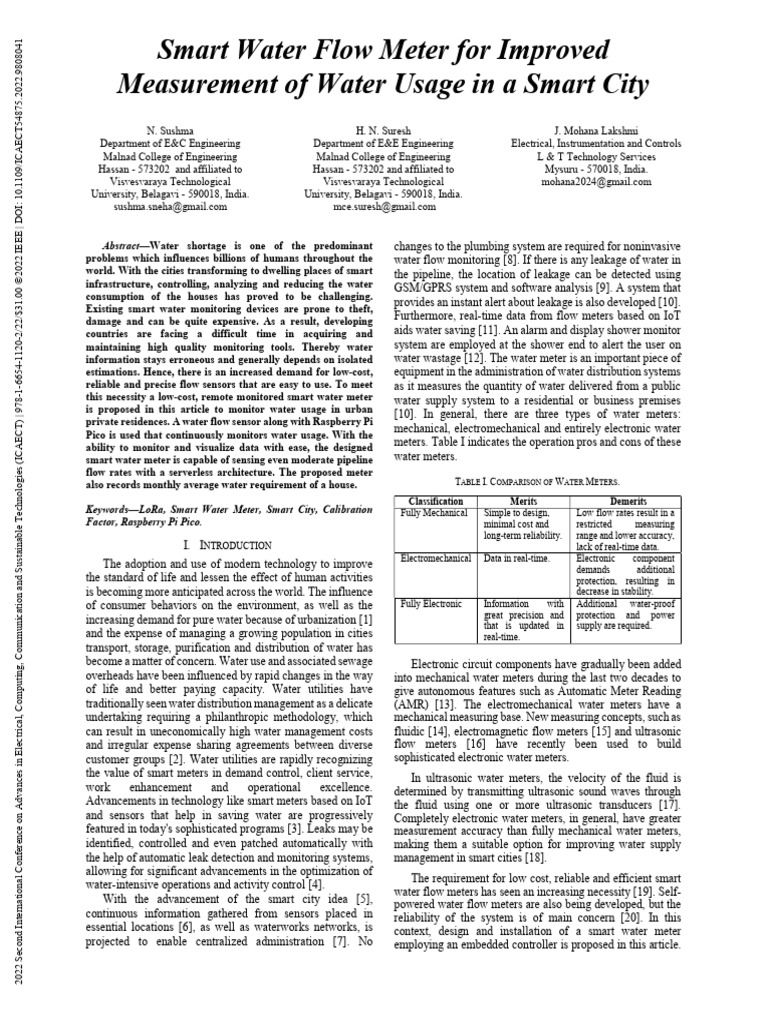 N Sushma Smart Water Flow Meter For Improved | Download Free PDF | Flow ...