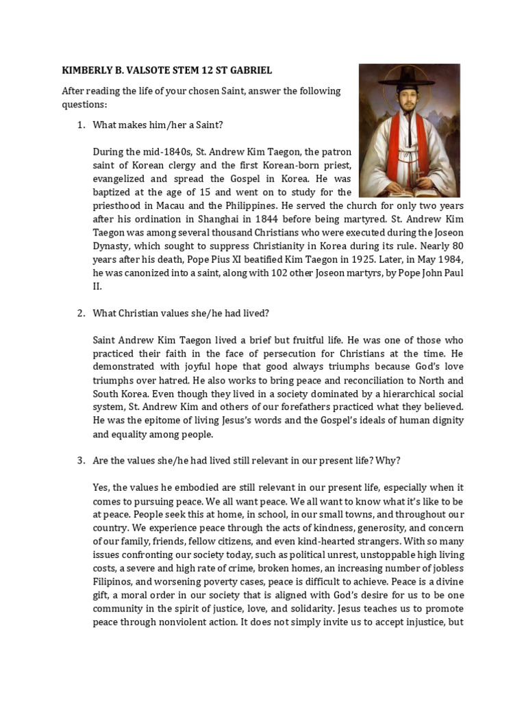 St. Andrew Kim Taegon: A Legacy of Peace | PDF | Abrahamic Religions ...