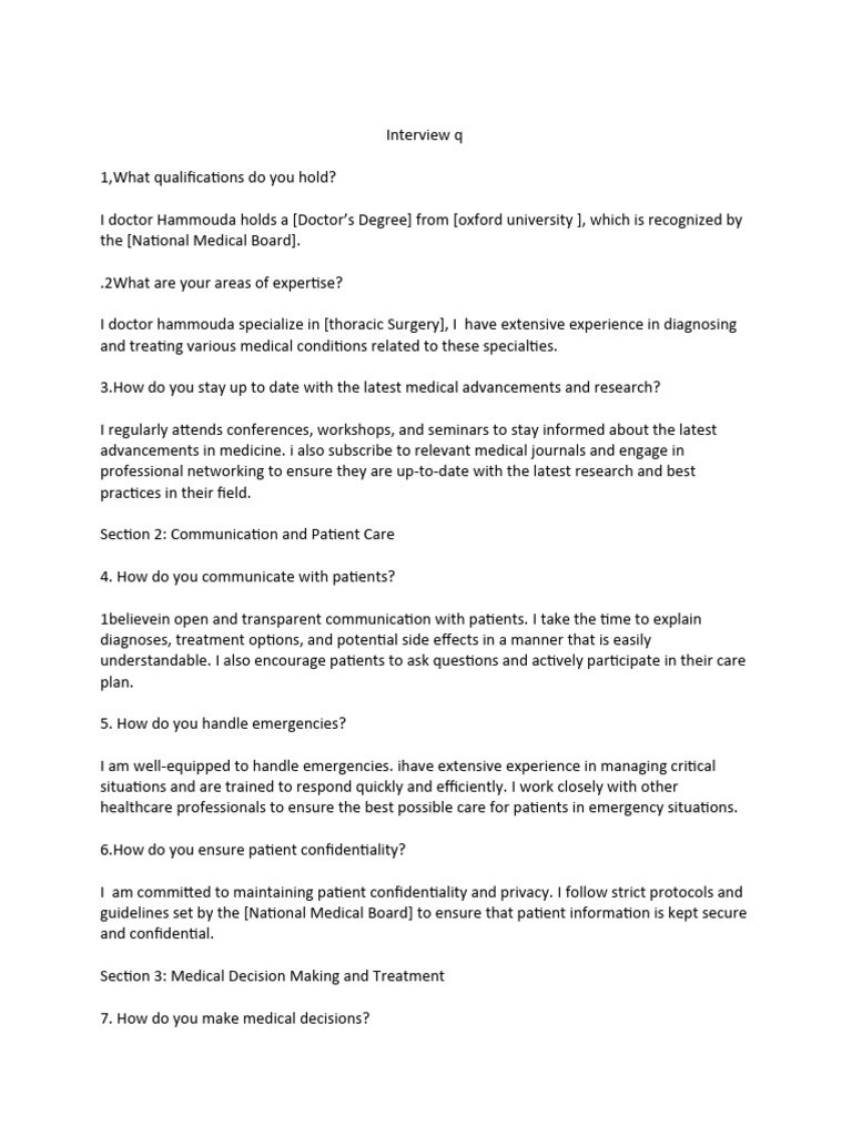 Thoracic Surgeon Interview Insights | PDF | Patient | Medicine