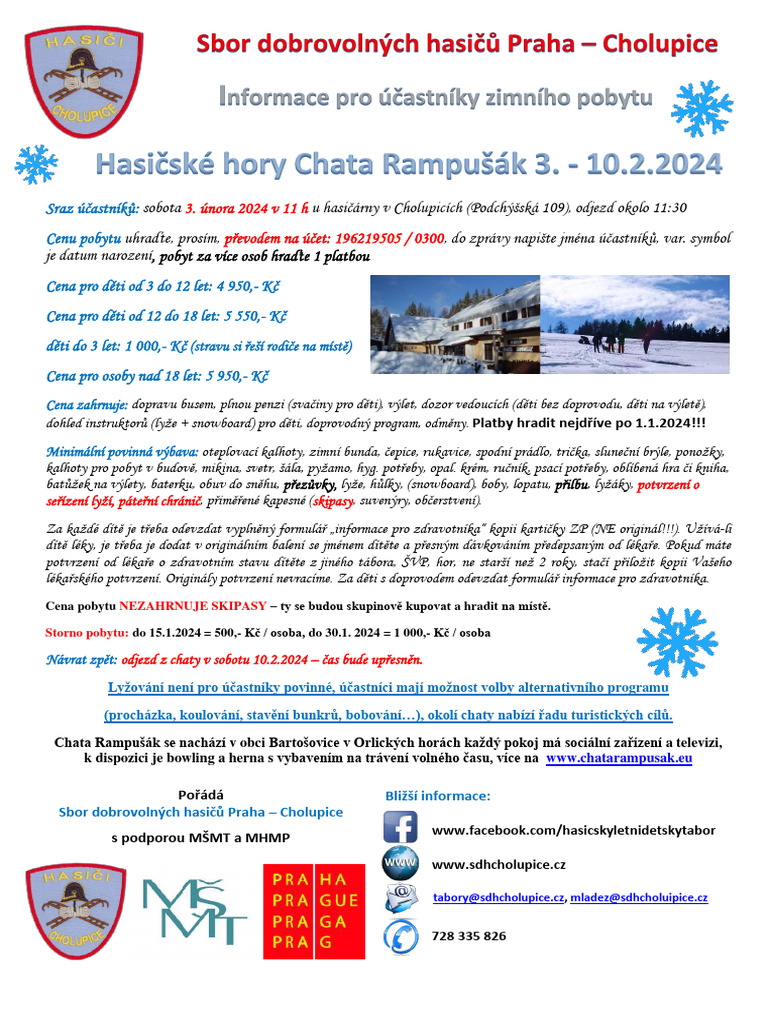 Hasicske Hory Chata Rampusak 2024 Podrobne Informace Prihlasky | PDF