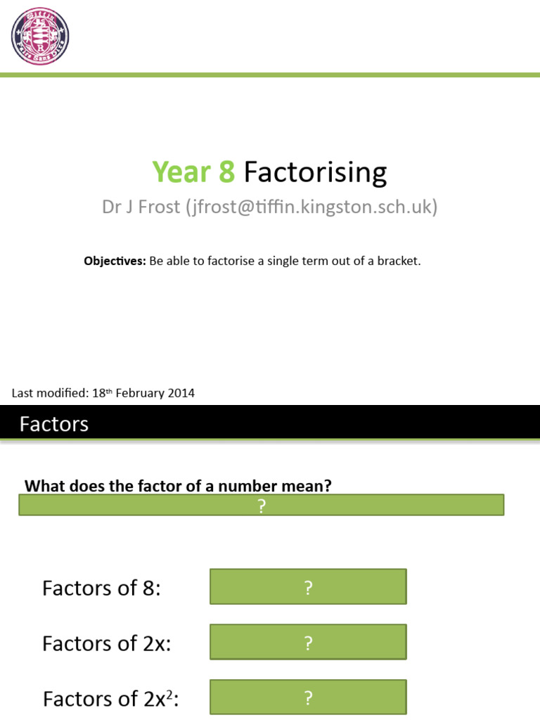 Year 8 Factorising Basics Guide | PDF