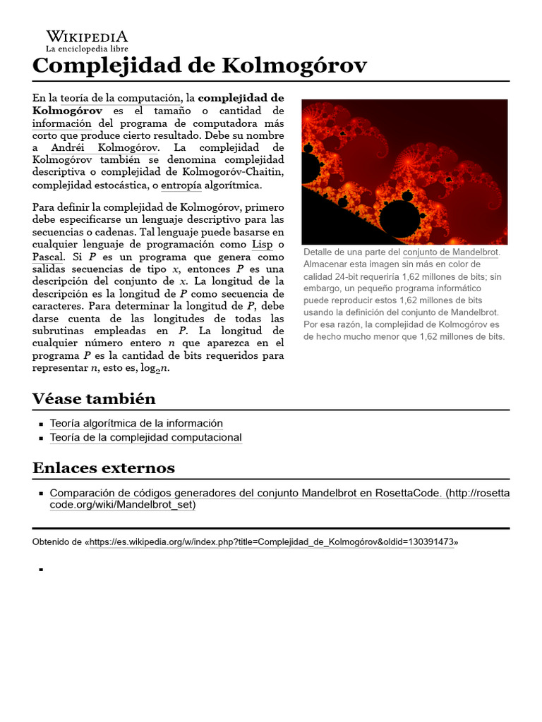 Complejidad de Kolmogórov - Wikipedia, la enciclopedia libre | PDF