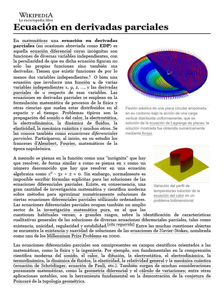 Ecuación en Derivadas Parciales - Wikipedia, La Enciclopedia Libre | Descargar gratis PDF ...