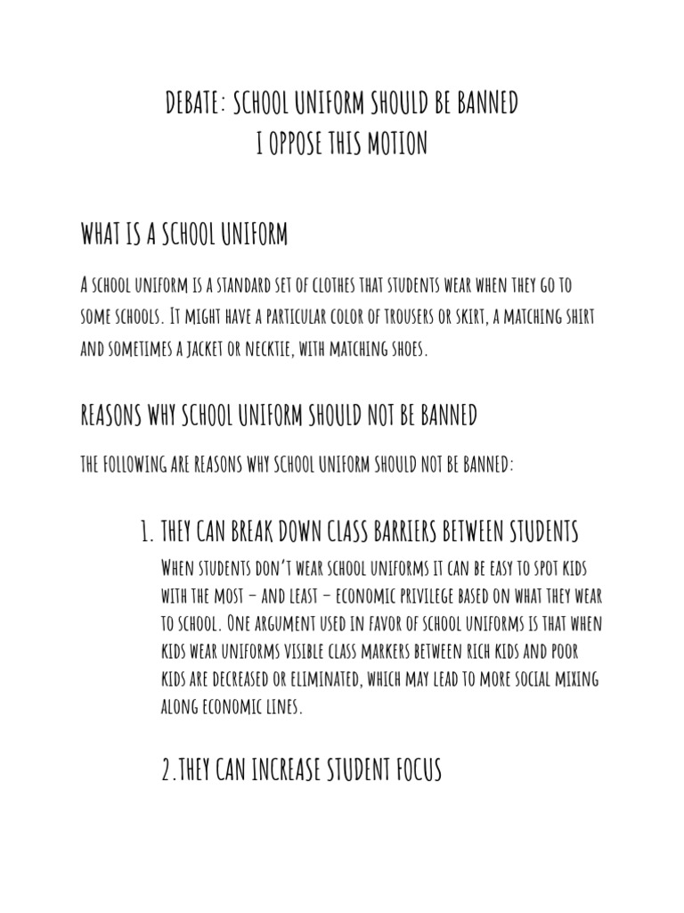 Debate - School Uniform Should Be Banned | PDF