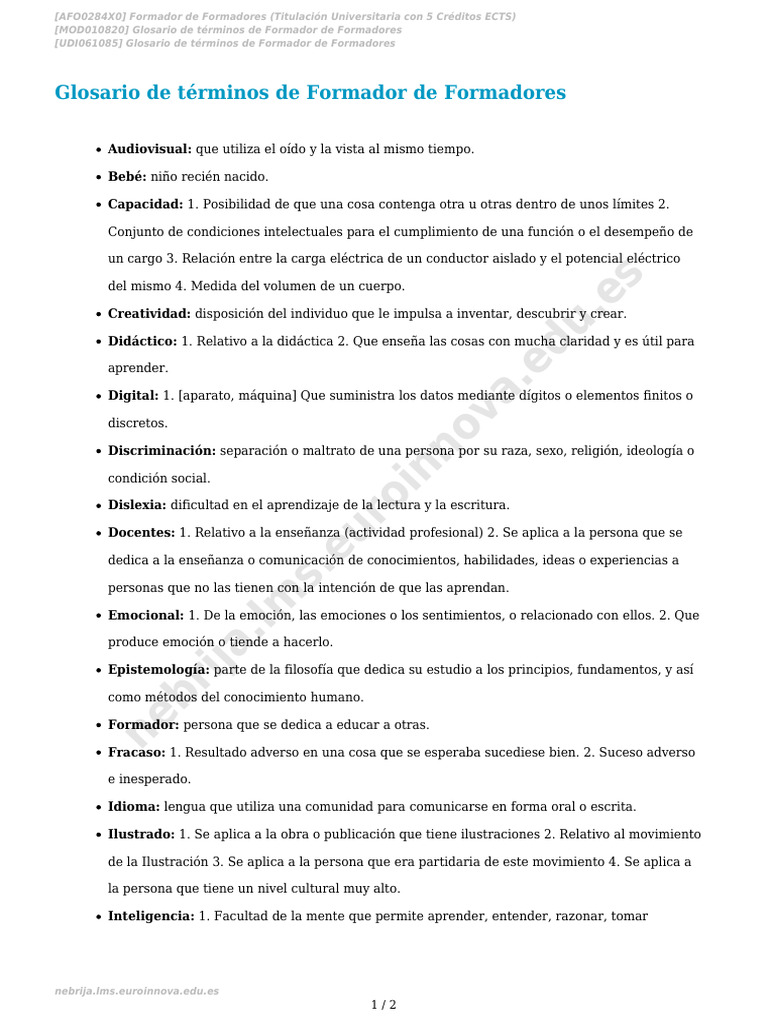 Glosario de Términos de Formador de Formadores | PDF