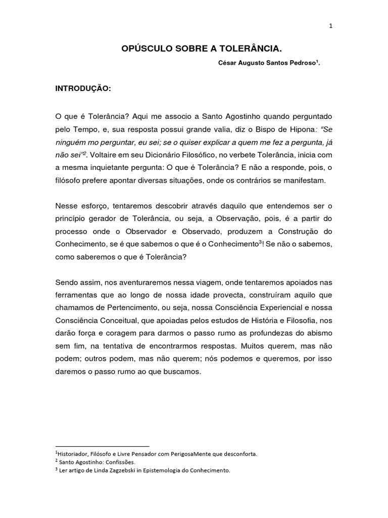 Opúsculo Sobre A Tolerância | PDF | Pensamento | Science