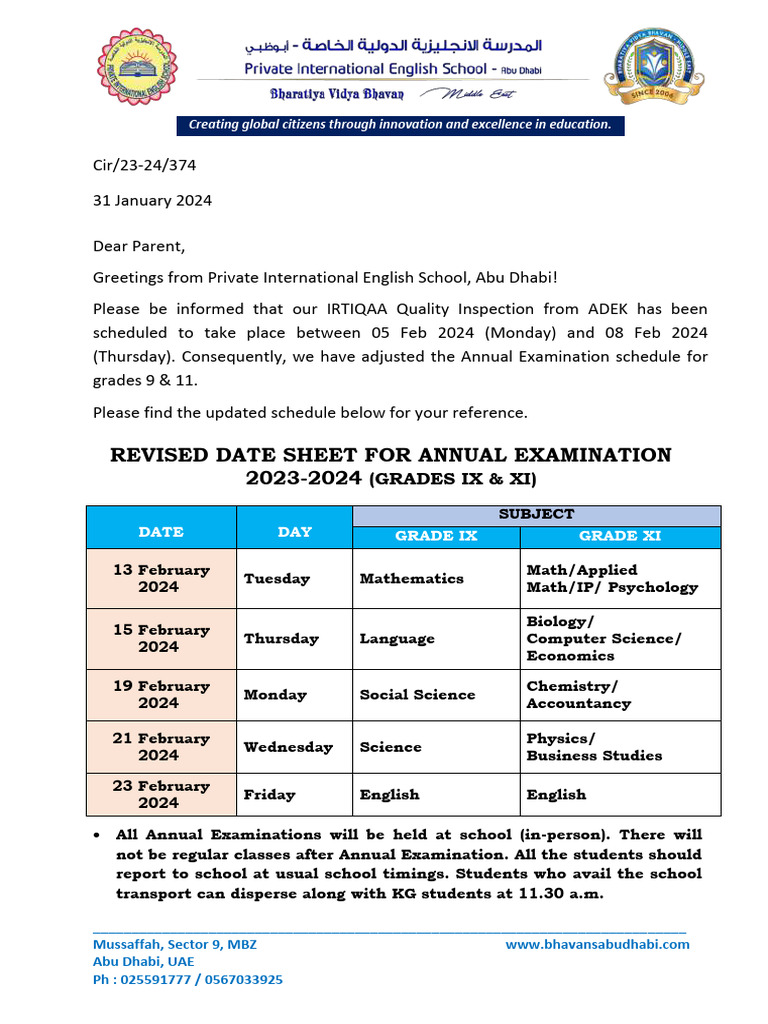 REVISED DATE SHEET FOR ANNUAL EXAMINATION - GRADES 9 and 11 | PDF