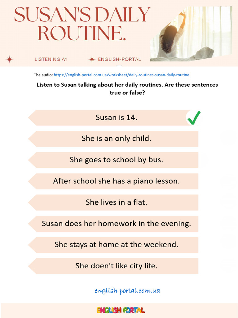 Daily Routines Susan Daily Routine | PDF