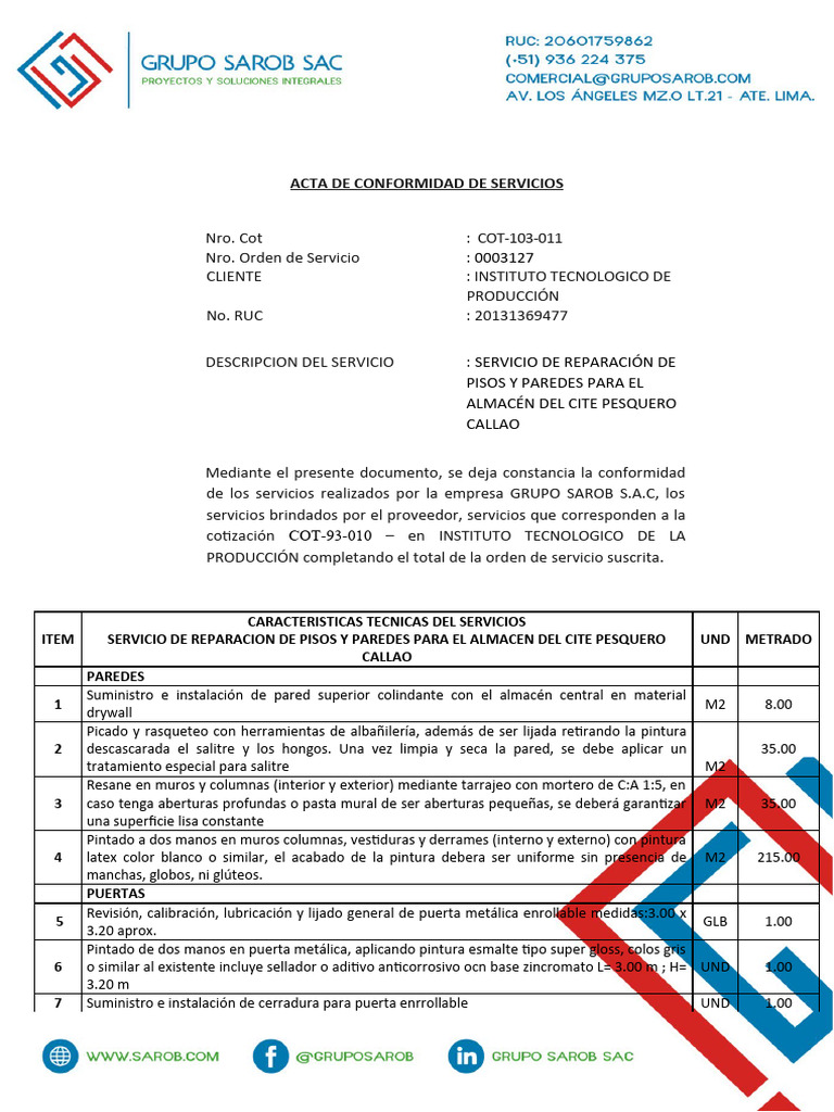 Acta de Conformidad - Itp | PDF | Tecnología