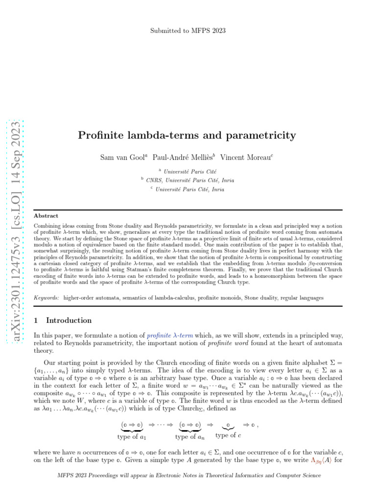 Profinitelambda Termsandparametricity Pdf Mathematical Logic Mathematics 
