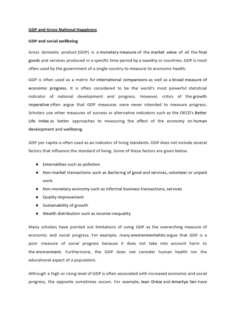 GDP and Gross National Happiness.docx | PDF | Gross Domestic Product ...