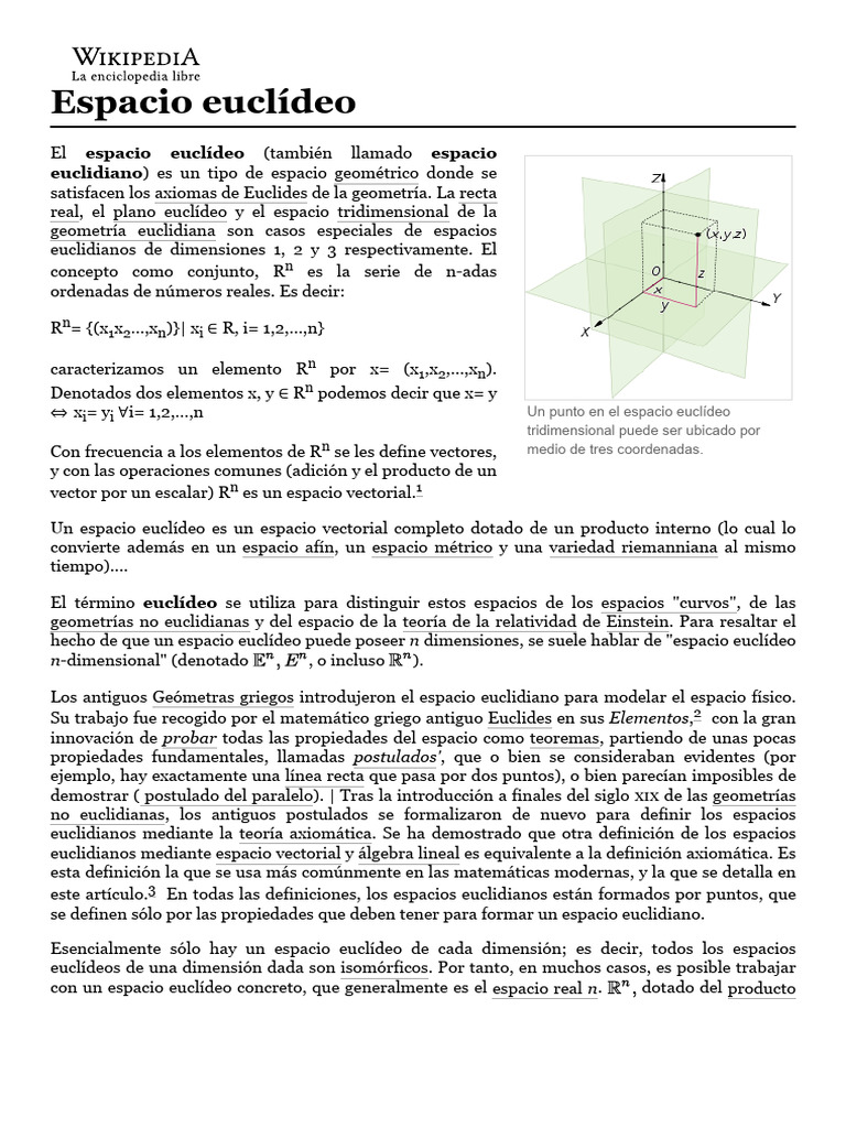 Espacio Euclídeo - Wikipedia, La Enciclopedia Libre | PDF | Espacio euclidiano | Geometría ...