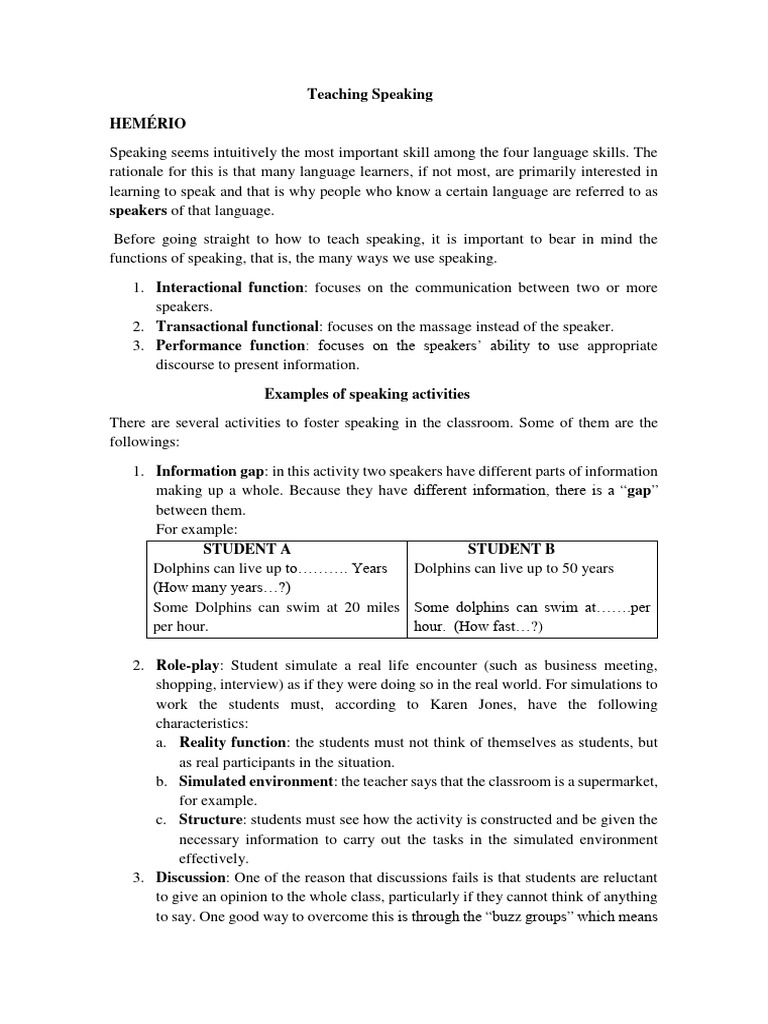 Teaching Speaking | PDF | Fluency | Second Language
