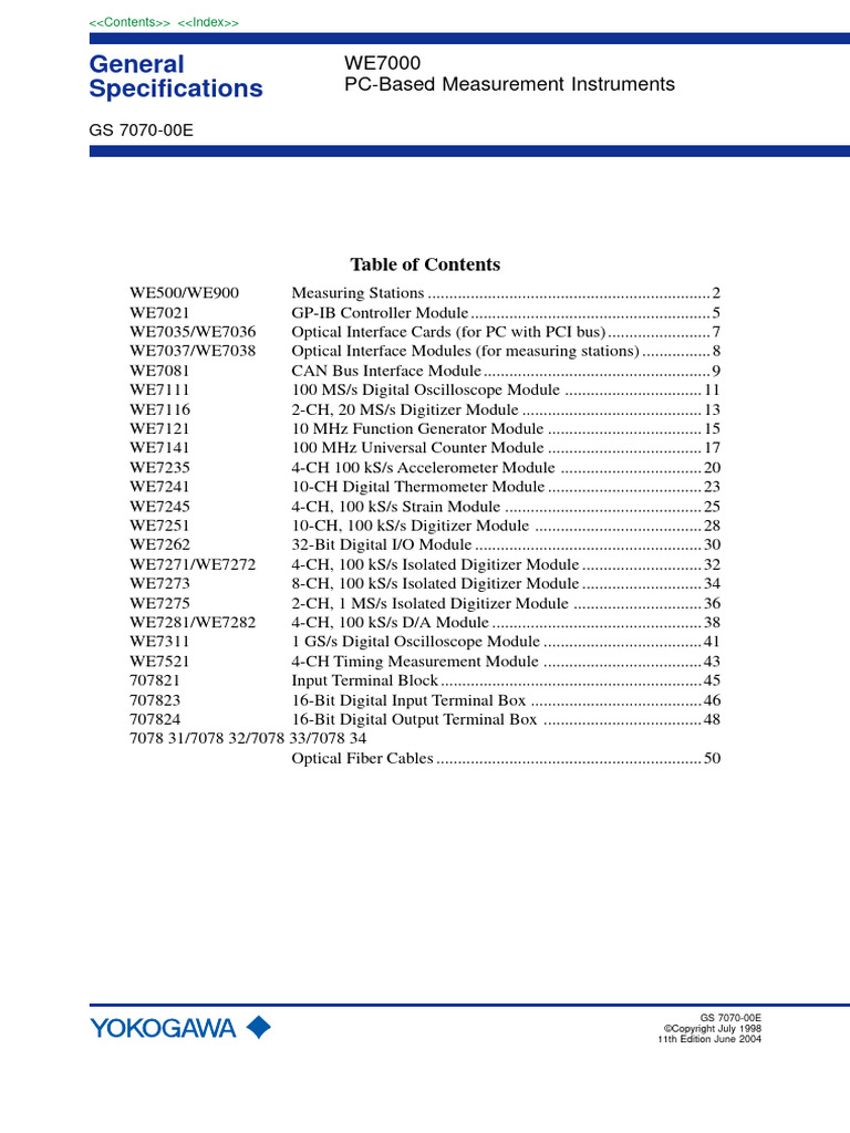 General Specifications: WE7000 PC-Based Measurement Instruments | PDF
