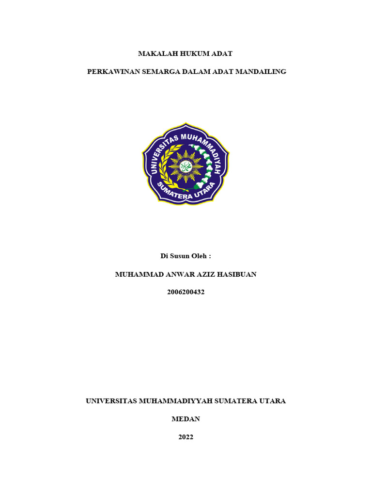 Makalah Hukum Adat - Muhammad Anwar Aziz Hasibuan (2006200432) | PDF