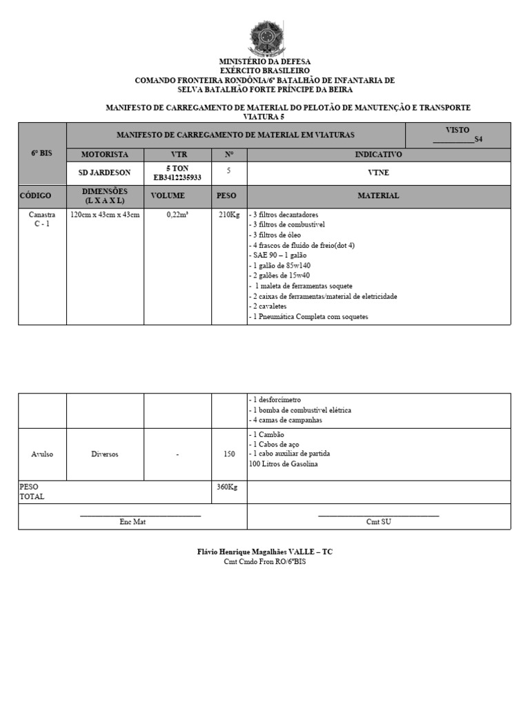 MANIFESTO DE EMBARQUE VTR 7 | PDF