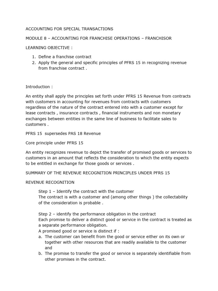 Accounting For Special Transactions Modules | Download Free PDF | Franchising | License