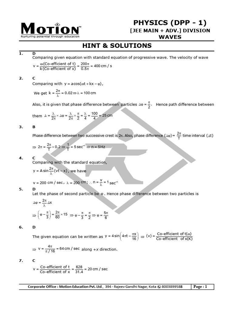 Physics (DPP - 1) : Hint & Solutions | PDF | Waves | Physical Phenomena