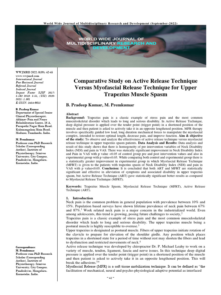 Comparative Study On Active Release Technique Versus Myofascial Release Technique For Upper ...