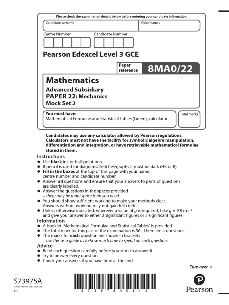 0s2 8MA0-22 Mechanics - Mock Set 2 PDF | PDF | Acceleration | Applied ... 0s2 8MA0-22 Mechanics - Mock Set 2 PDF | PDF | Acceleration | Applied ...