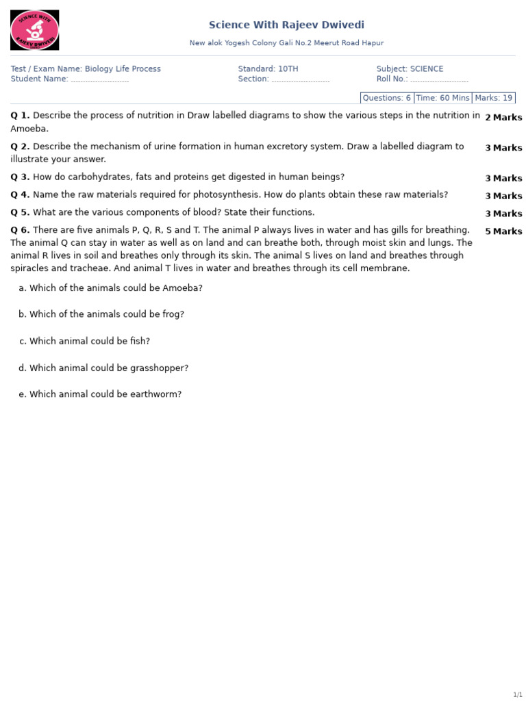 Biology Life Process - 10TH-SCIENCE | PDF