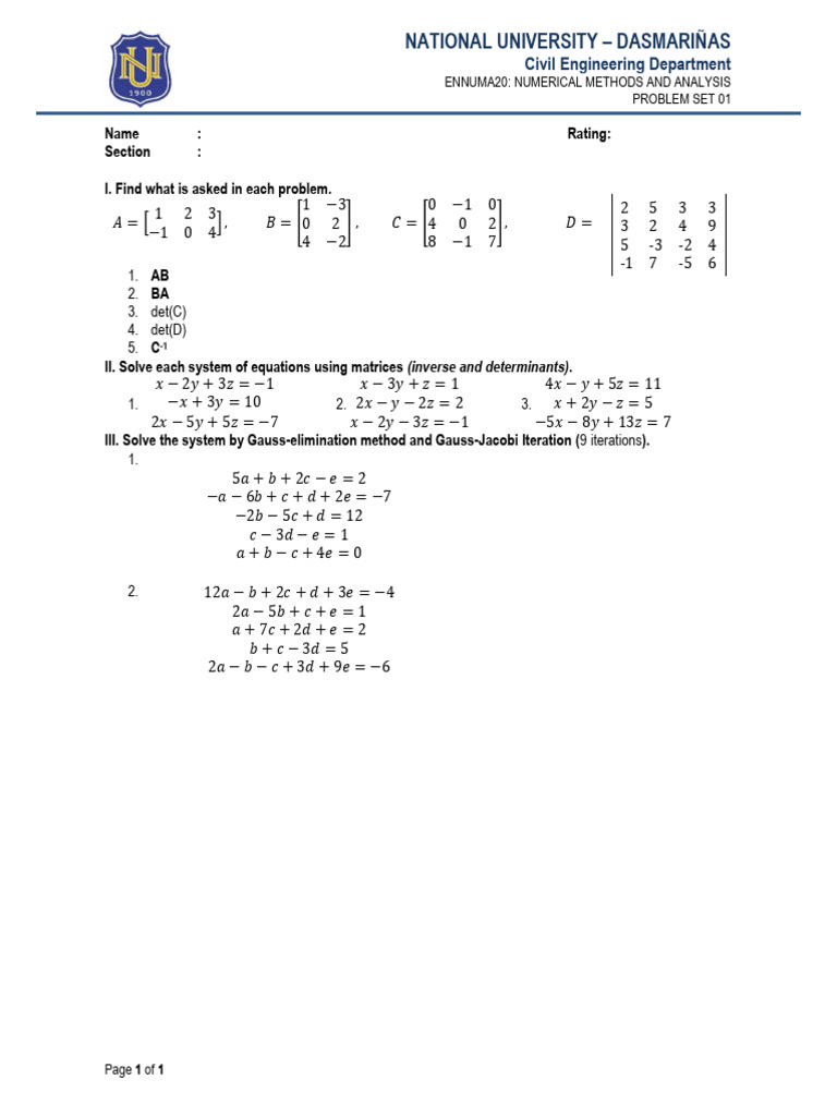 Numerical Methods Problem Set | PDF