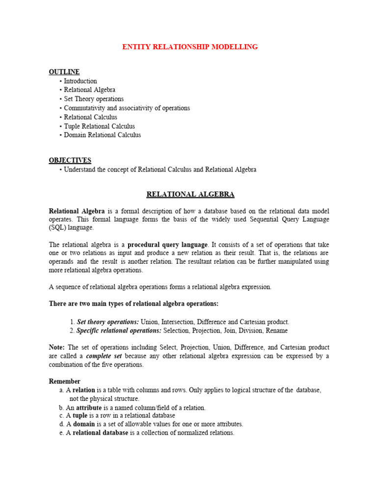 Relational Algebra and Relational Calcul | Download Free PDF | Relational Model | Relational ...
