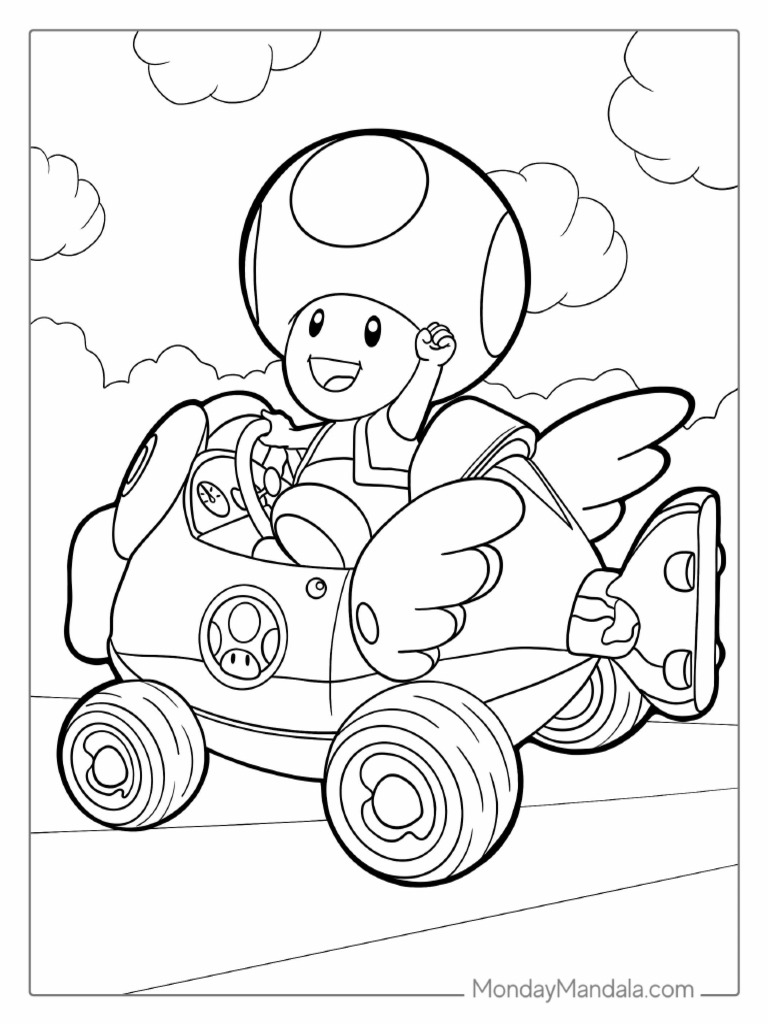Toad Mario Kart Coloring Page for Kids | PDF