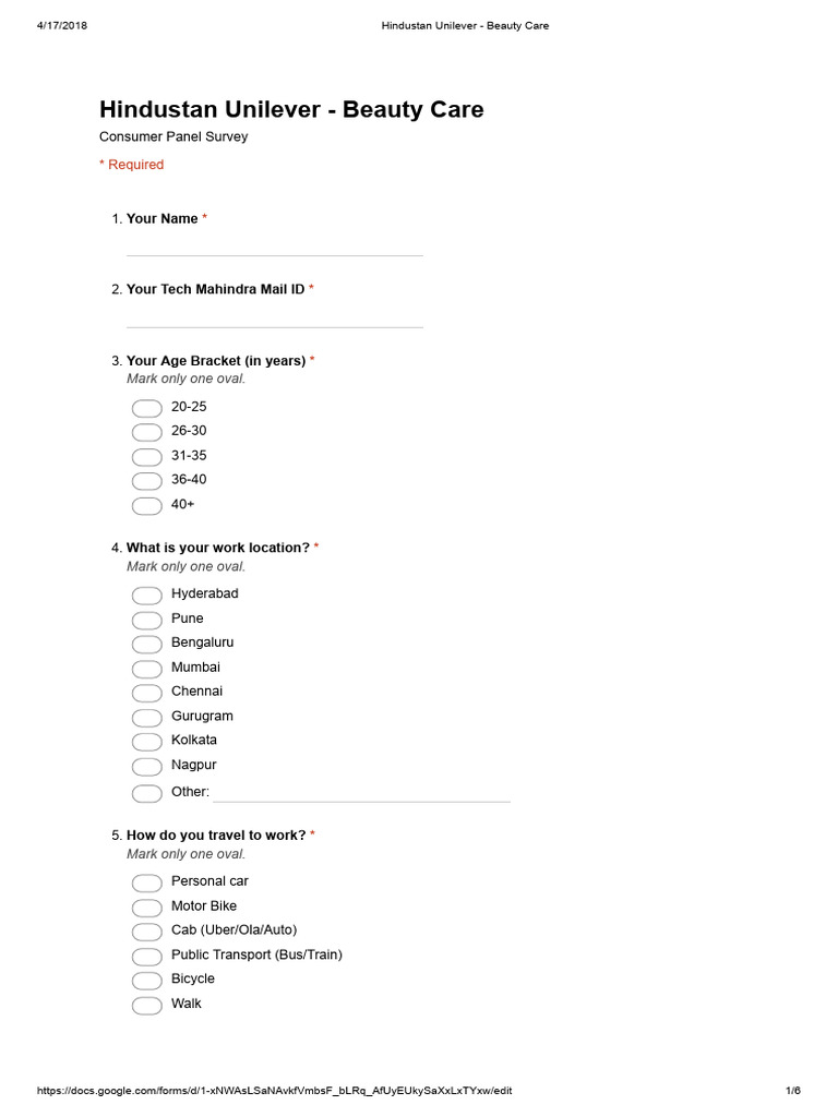 Hindustan Unilever - Beauty Care - Google Forms | PDF | Cosmetics ...