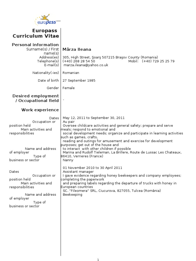 CV Corectat | PDF | Romania | Employment