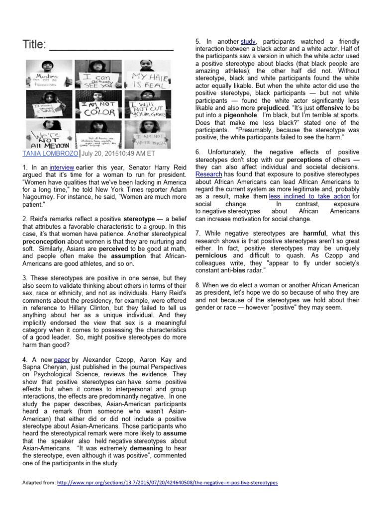 Article - The Negative in Positive Stereotypes | PDF | Stereotypes ...