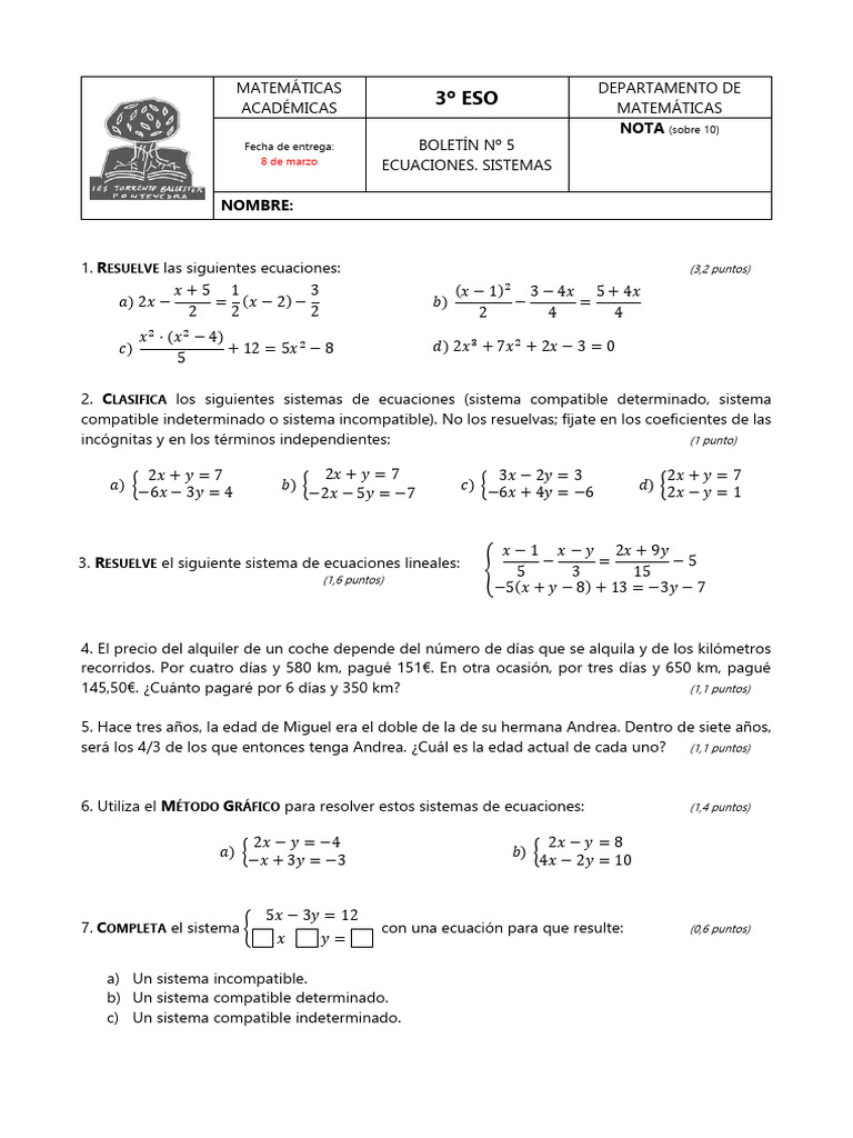 Boletín 5 Ecuaciones Y Sistemas Pdf Ecuaciones Matemáticas 2846