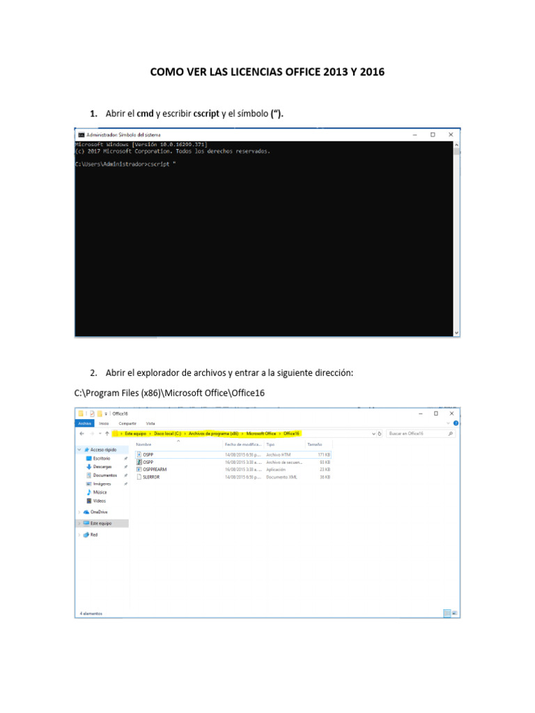 COMO VER LAS LICENCIAS OFFICE 2013 Y 2016 | PDF
