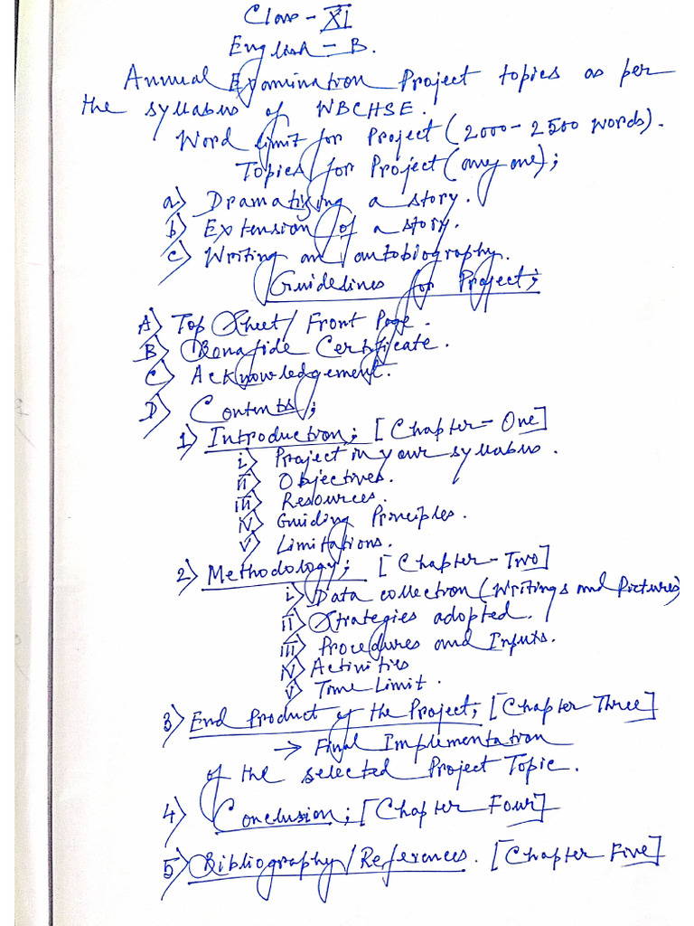 Xi English B Annual Exam Project Topics With Guidelines | PDF