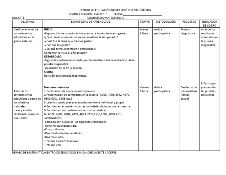 Plan de Matemáticas 8 y 9 de Febrero | PDF | Educación primaria ...