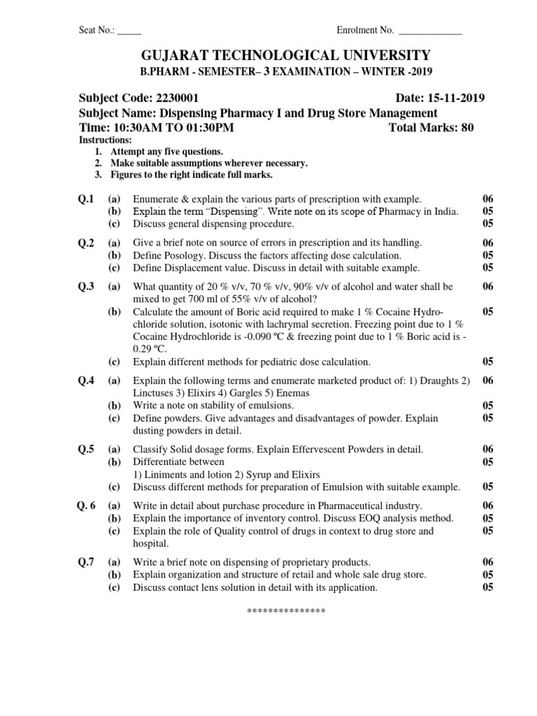 Bpharm Winter 2019 | PDF | Pharmacy | Medical Prescription