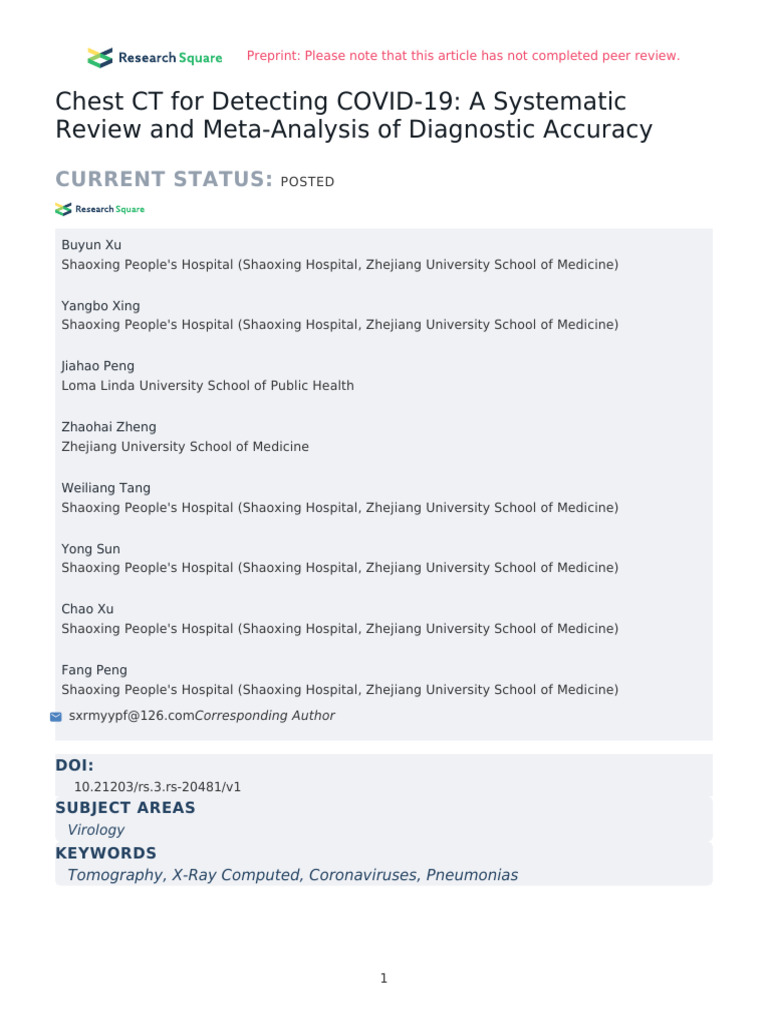 Chest CT For Detecting COVID-19 A Systematic Revie | PDF | Sensitivity ...