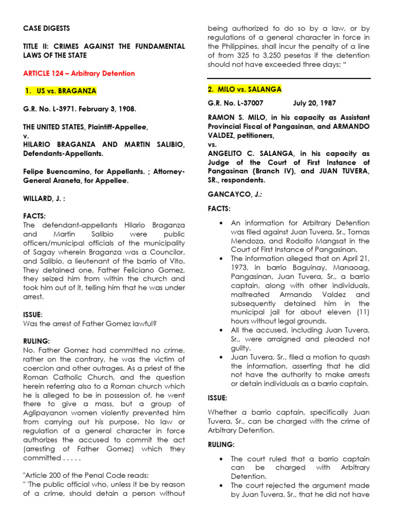 Title II Case Digests | PDF | Detention (Imprisonment) | Arrest