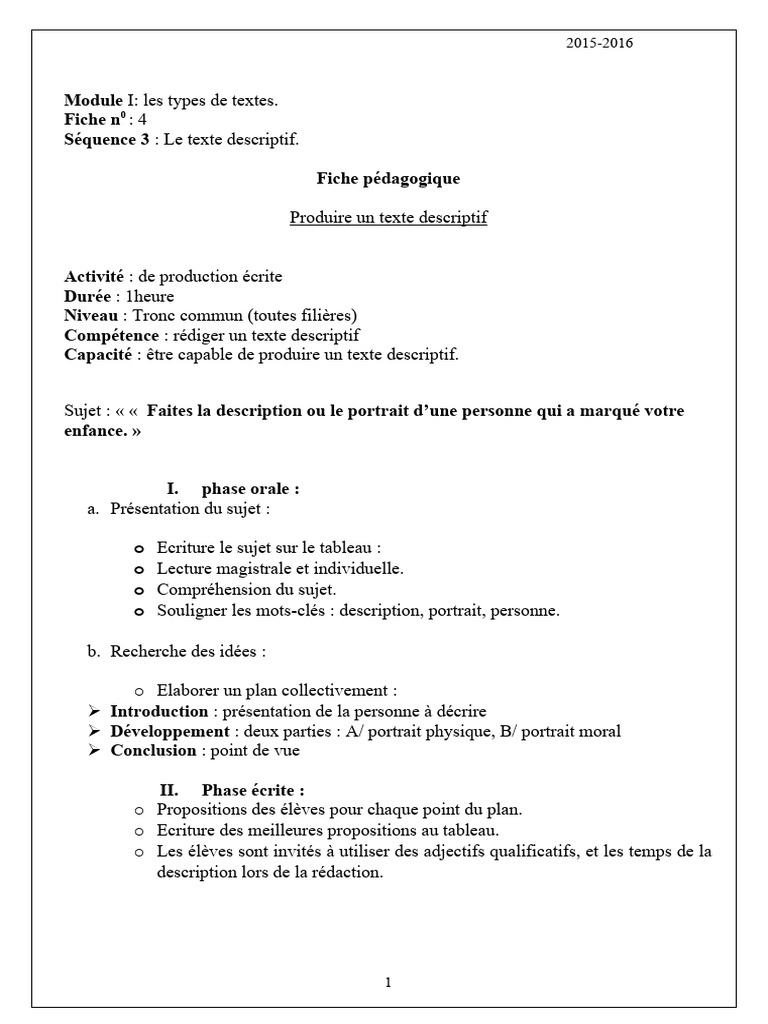 Fiche n4 Prod, Le Texte Descriptif | PDF