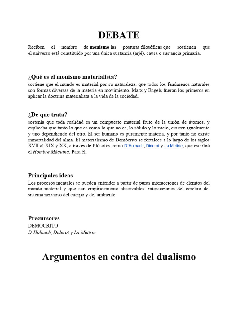 Filosofía del Monismo Materialista | PDF | Filosofía