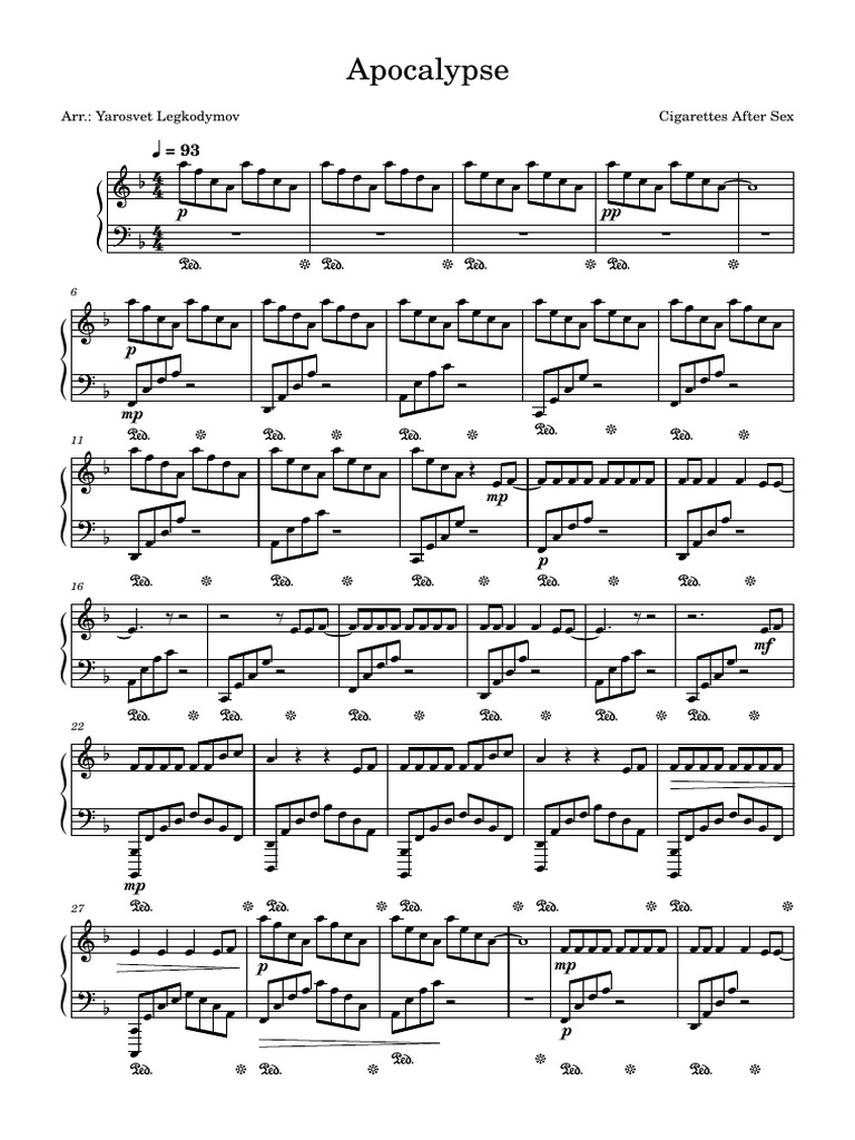 Apocalypse - Cigarette After Sex - Piano | PDF