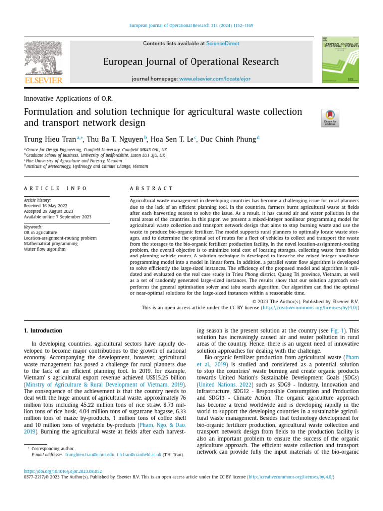 Formulation and Solution Technique For Agricultural Waste Collection and Transport Network ...