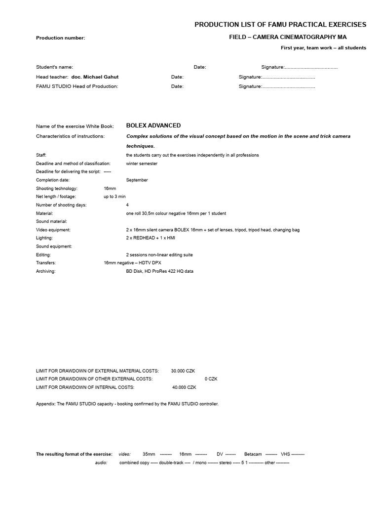 Field - Camera Cinematography Ma: Production Number: First Year, Team Work - All Students | PDF ...