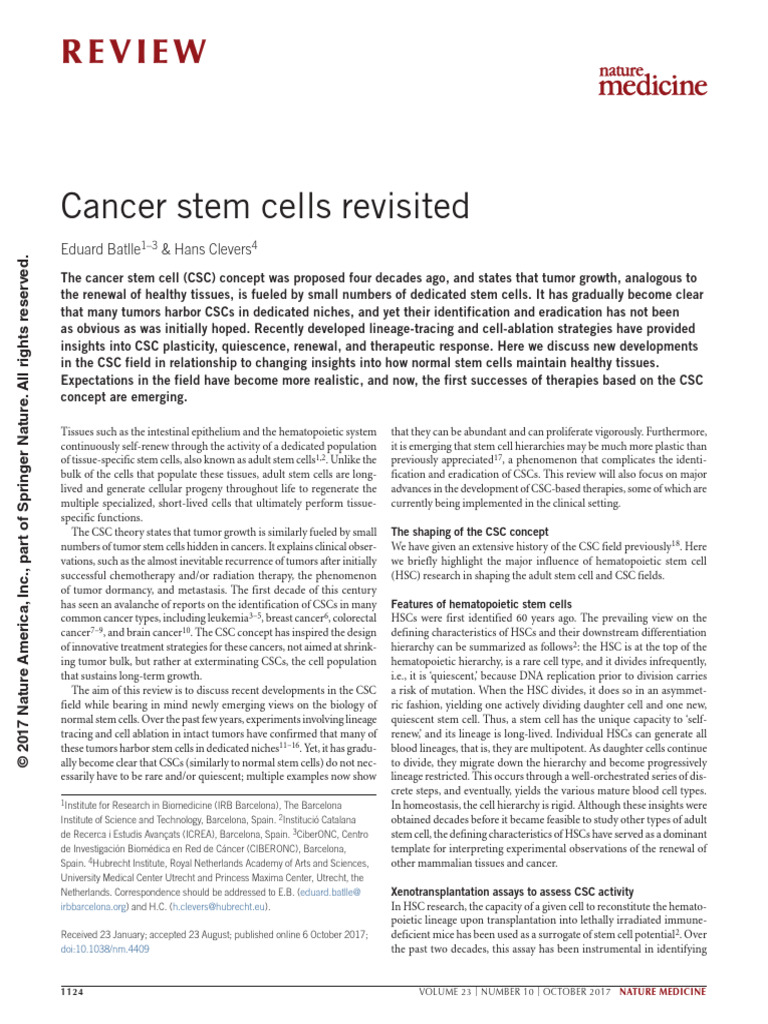 Cancer Stem Cells Revisited: Review | PDF | Hematopoietic Stem Cell ...