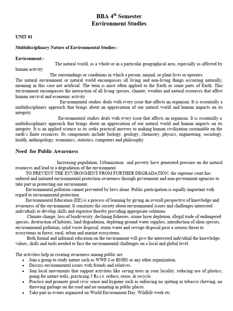 Es Unit 1 Bba 4 Sem | PDF | Water Conservation | Groundwater