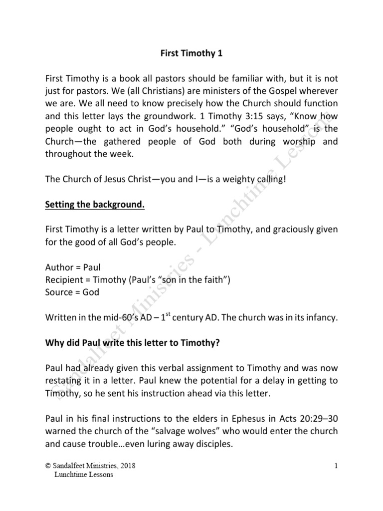 First Timothy 1 | PDF | Paul The Apostle | Saint Timothy